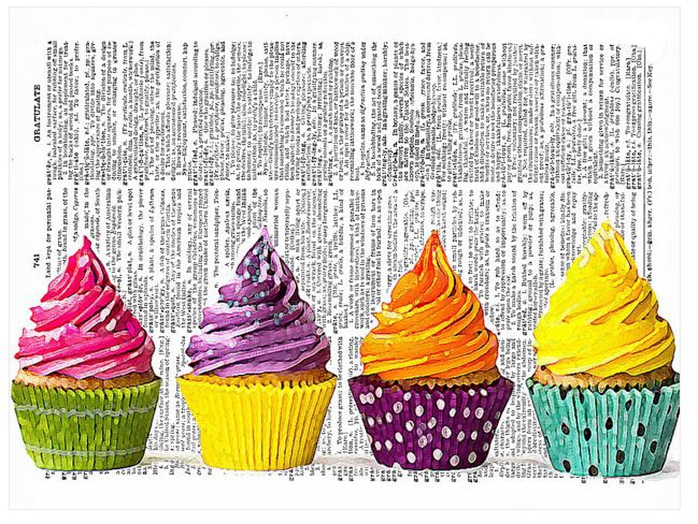 Art N Wordz Colorful Cupcakes Original Dictionary Sheet Pop Art Wall or ...