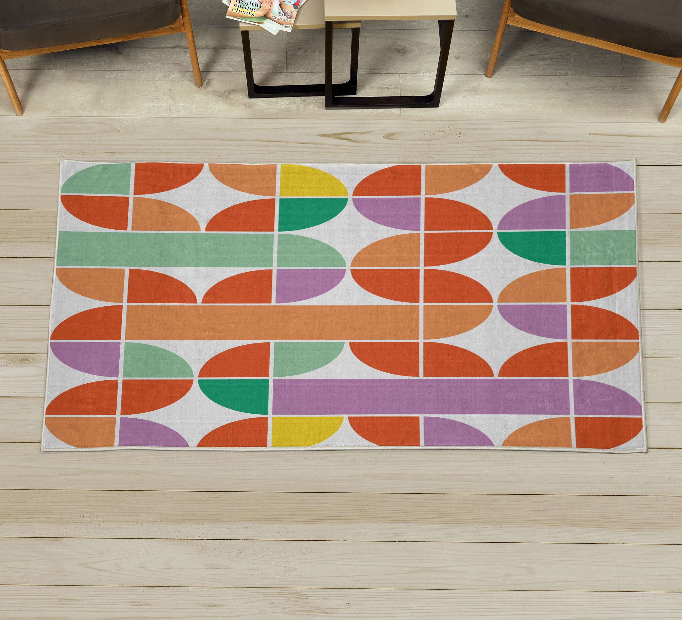 Retro Decorative Rug, Pop Art Funky Unusual Geometric Forms Mosaic ...