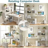Tribesigns Rotating Computer Desk with 5 Shelves Bookshelf, Modern L ...