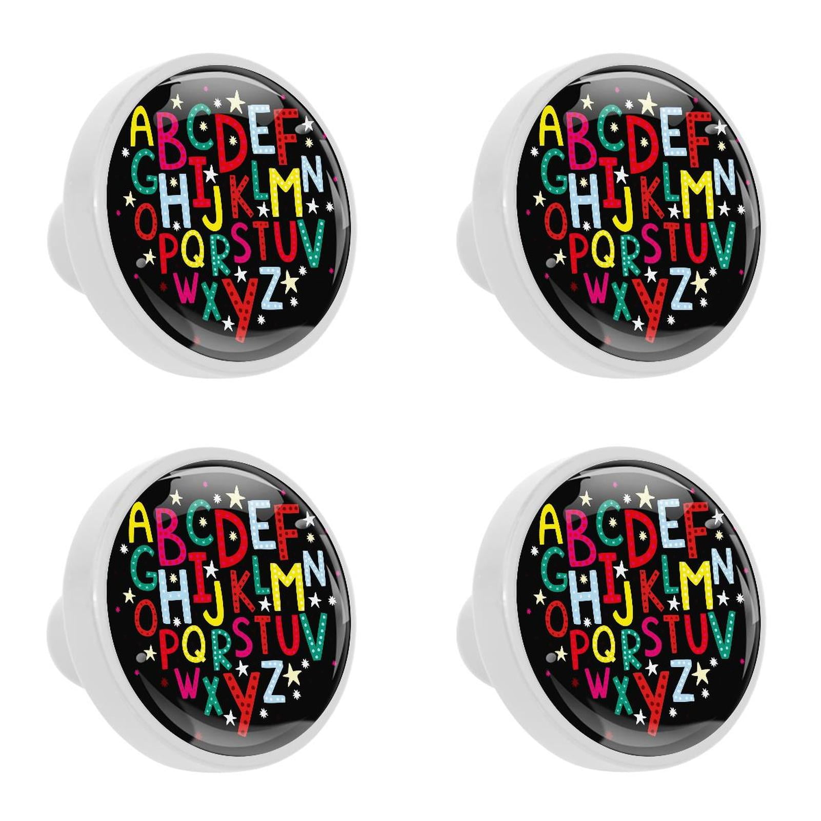 Ownta 4Pcs Kitchen Cabinet Knob Round Black Letter Alphabet Knobs ...