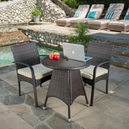 Noble House Hayden 3-Piece Outdoor Wicker/Fabric Bistro Set in ...