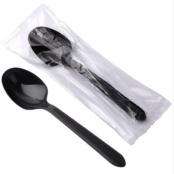 TYHREF-Plastic Spoons Disposable Individually Packaged Spoons Black 7 ...