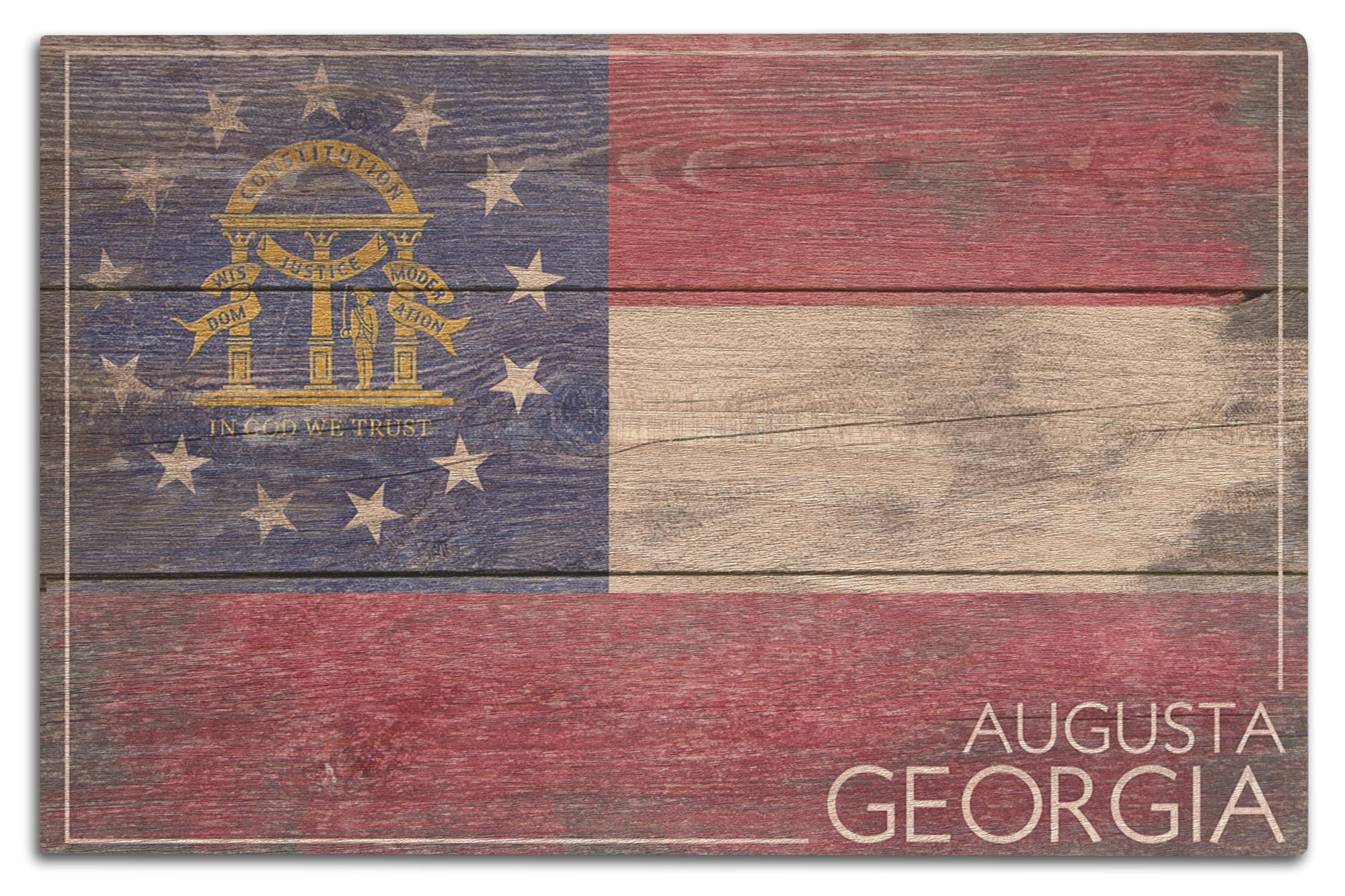 Augusta, Georgia, Rustic State Flag Birch Wood Wall Sign (12x18 Rustic ...
