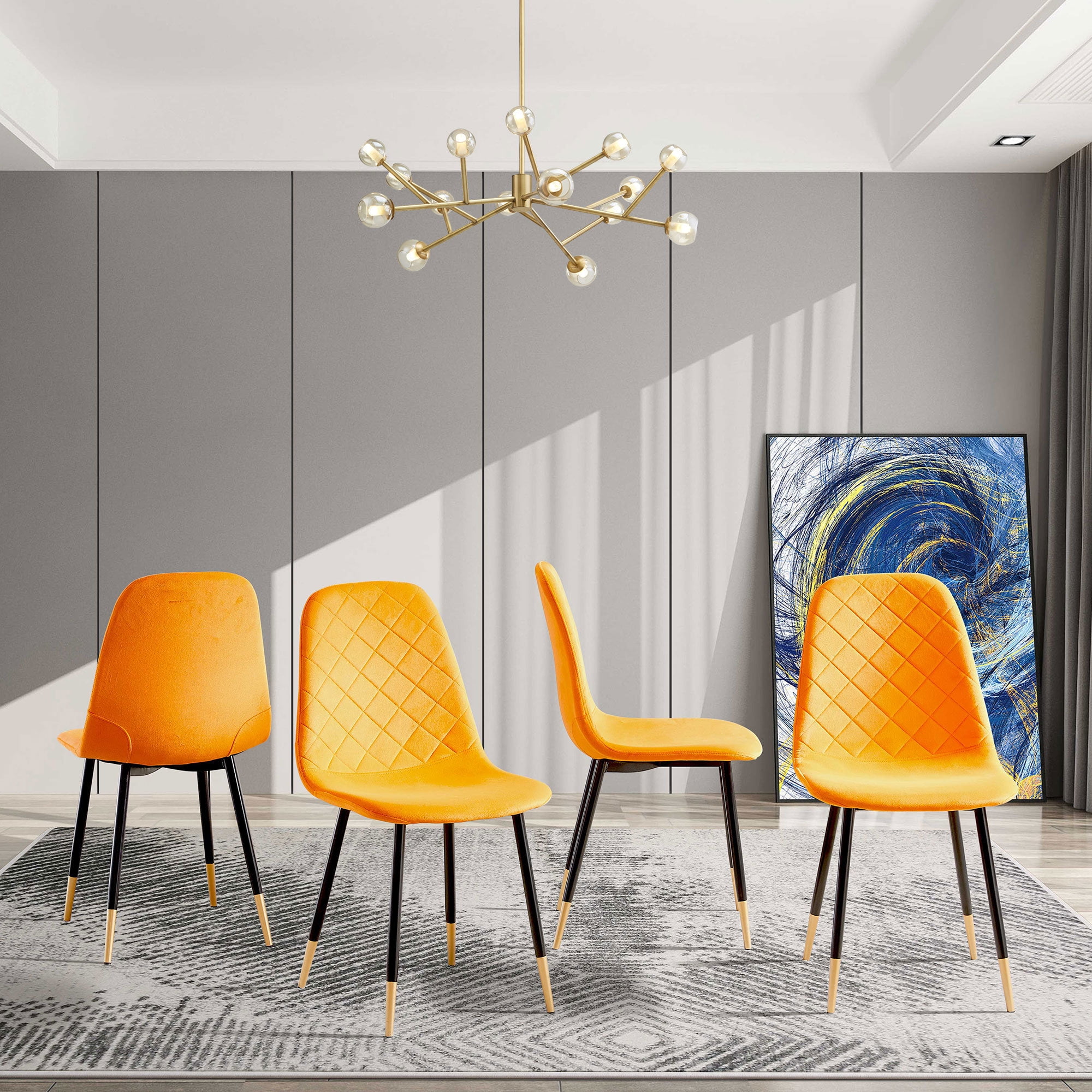 LANTRO JS Orange Velvet Tufted Accent Chairs with Golden Color Metal ...