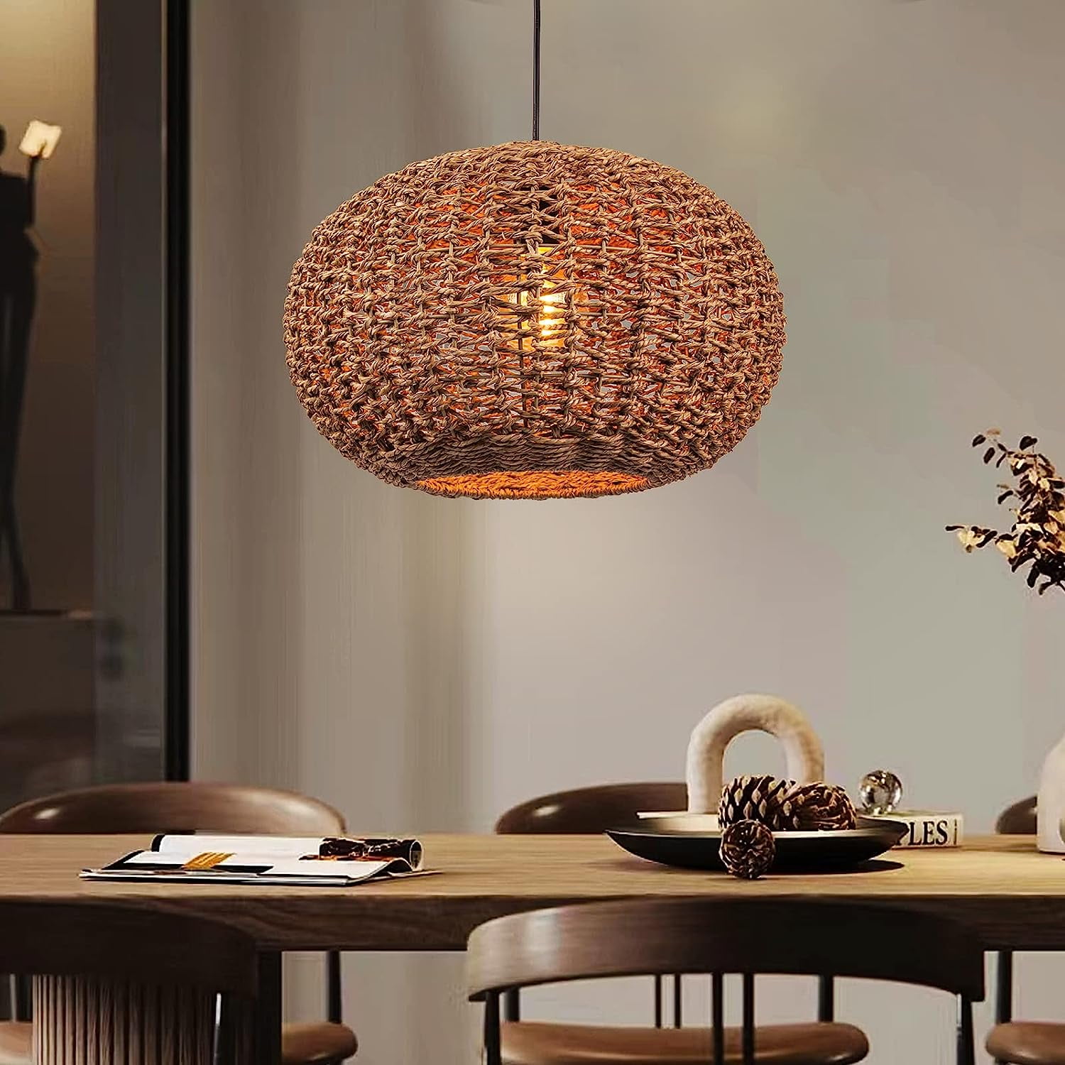 Arturesthome Handwoven Boho Pendant Lights Rattan Wicker Hanging ...