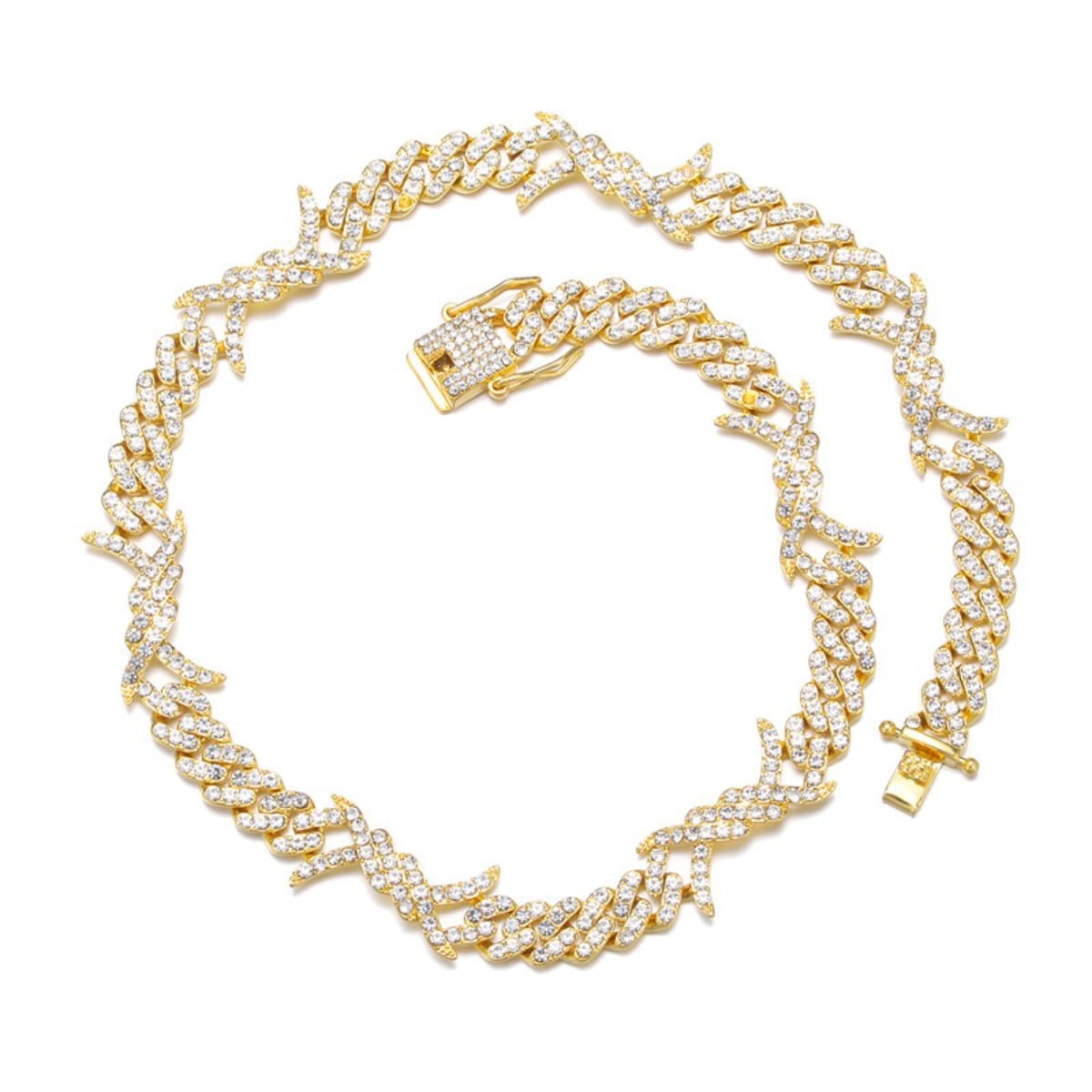 FEEL STYLE Male Zircon Rock Thorns Cuban Chain Necklace for Men Women ...
