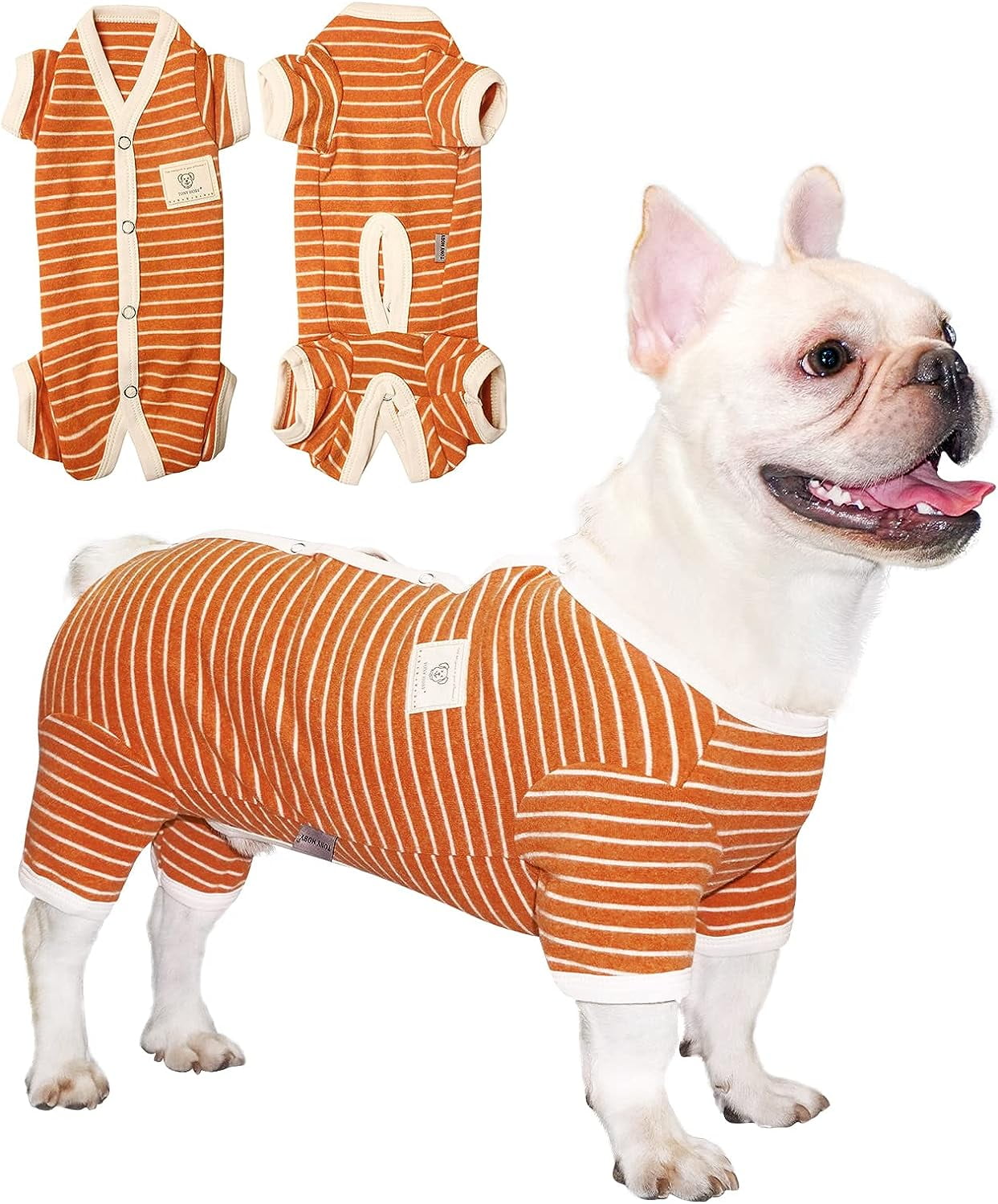TONY HOBY Female/Male Pet Dog Pajamas Stripes 4 Legged Dog pjs Jumpsuit ...