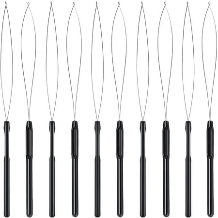 10 Pieces Hair Extension Loop Needle Threader Pulling Hook Tool and ...