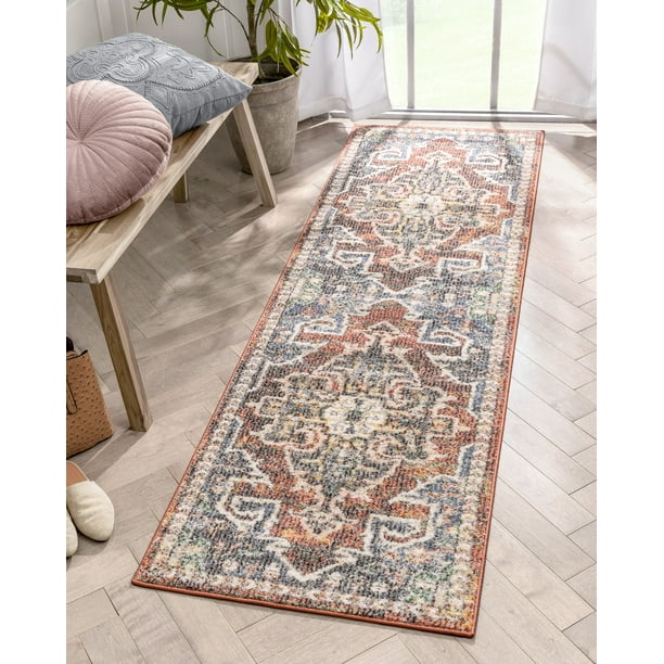 Well Woven Miro Lyon Vintage Medallion Red Rust Blue Distressed 2'3" x ...