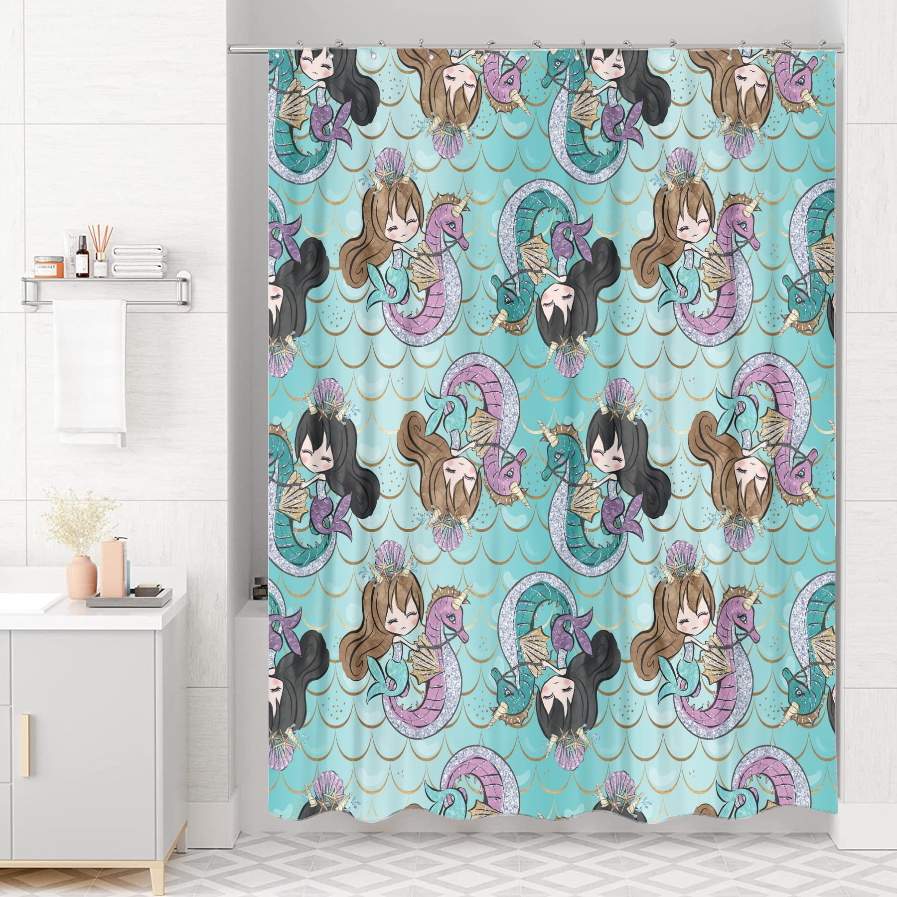 3D Print Mermaid Ariel Waterproof 35x72 Inch Shower Curtains Design ...