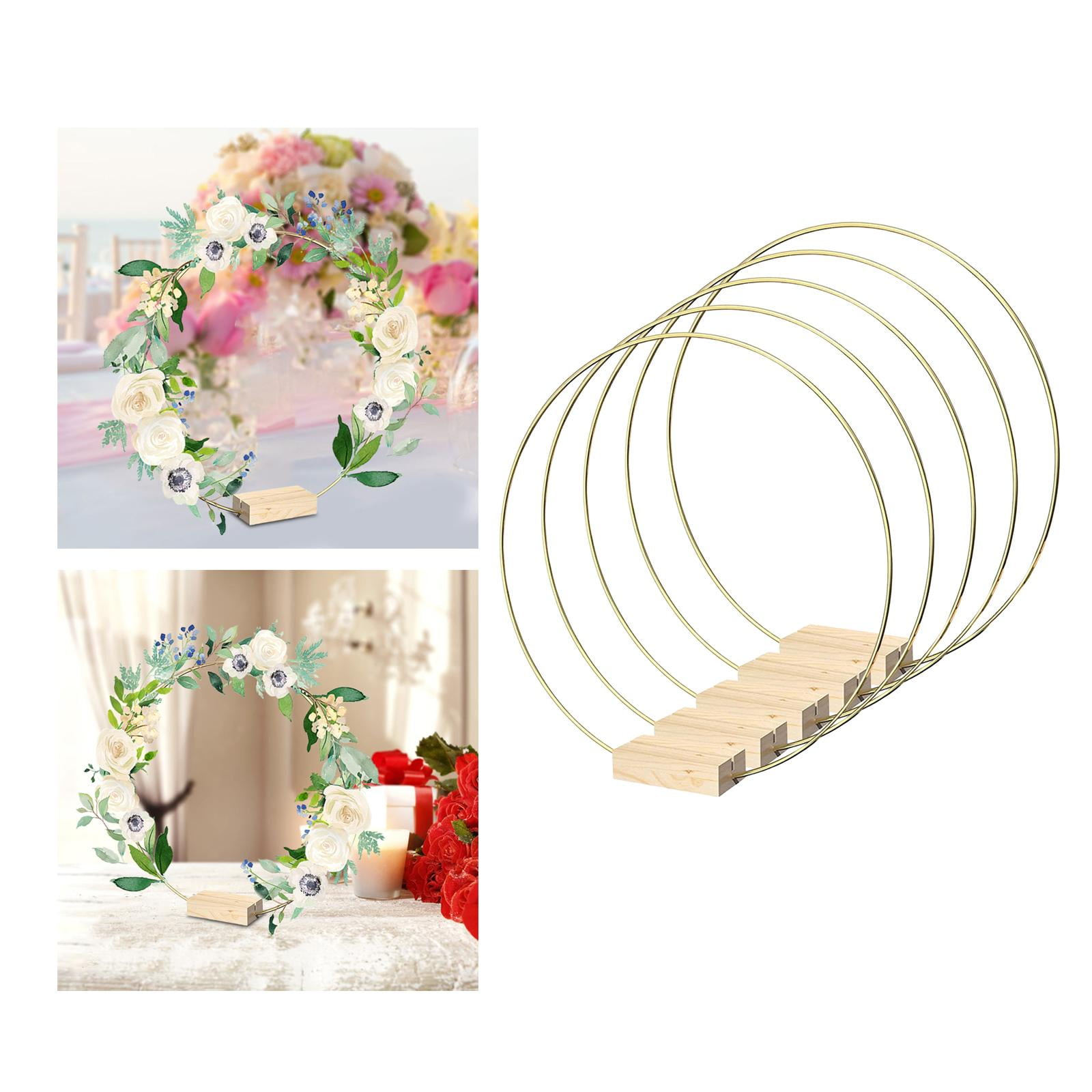 Household Metal Floral Hoop Wreath Hoop with Wooden Base Centerpiece ...