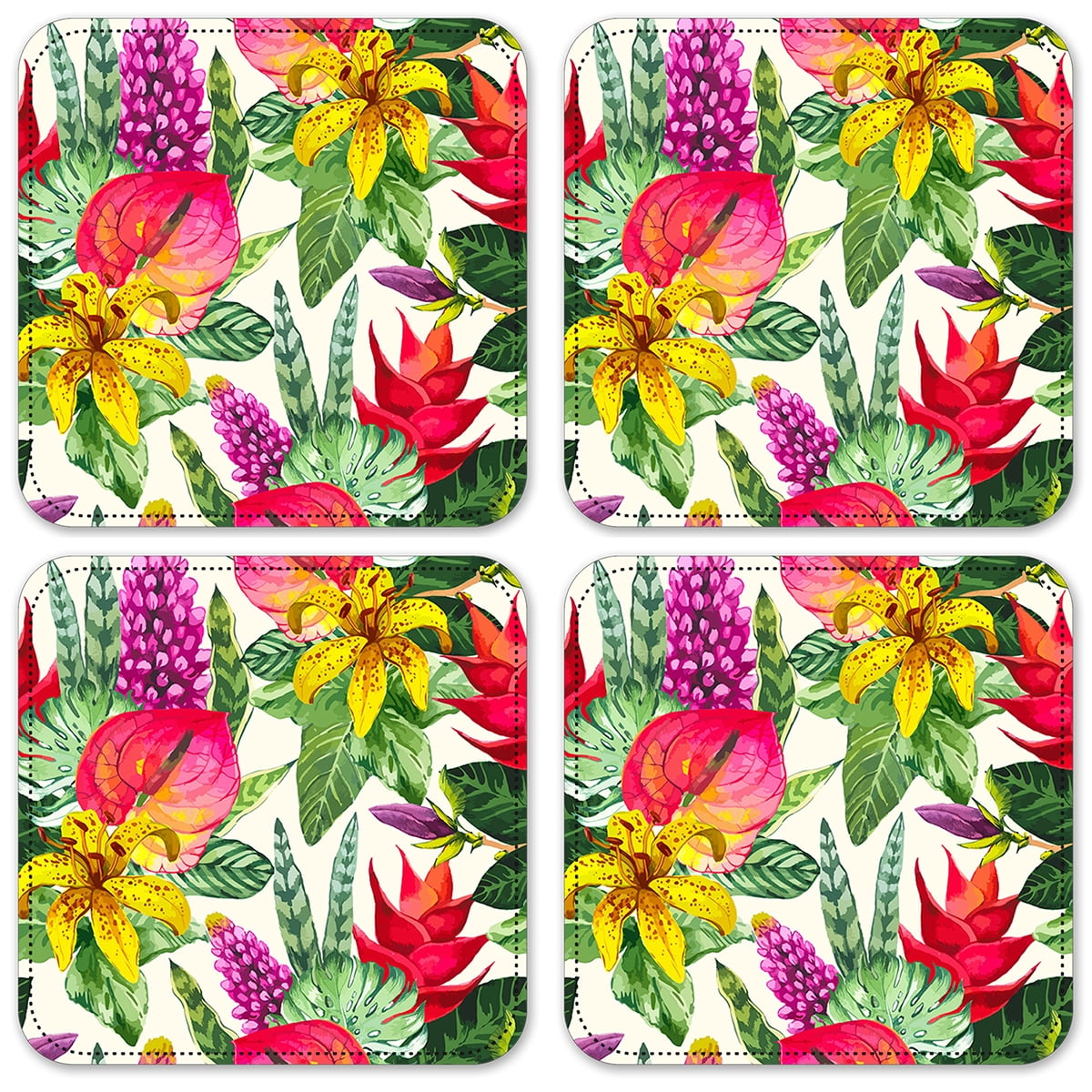 Vinyl Drink Coasters - Set of 4 - Yellow Hibiscus - Walmart.com