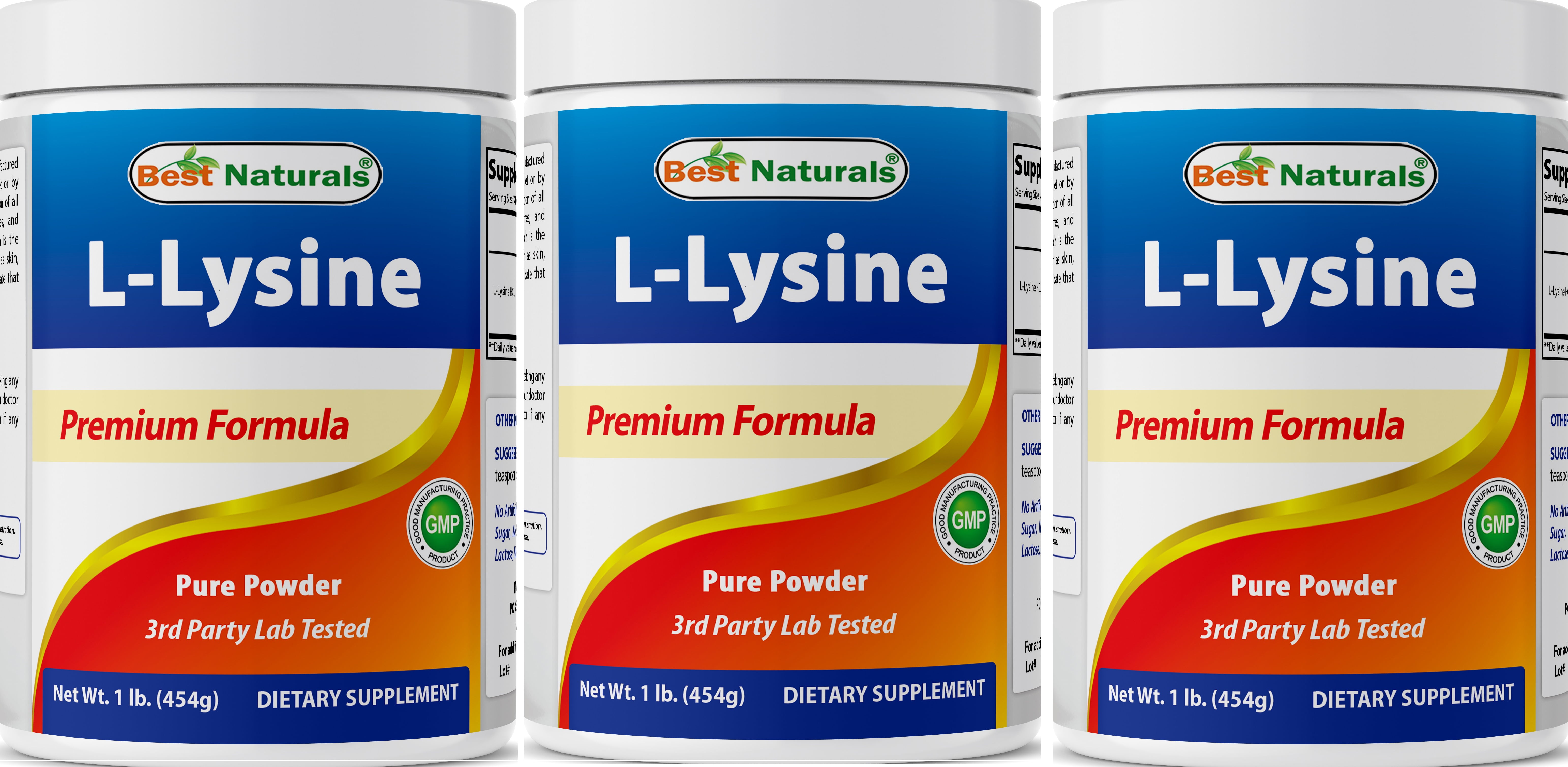 3 Pack Best Naturals Lysine 1 Lb (454g) Powder | 100% Pure - Walmart.com