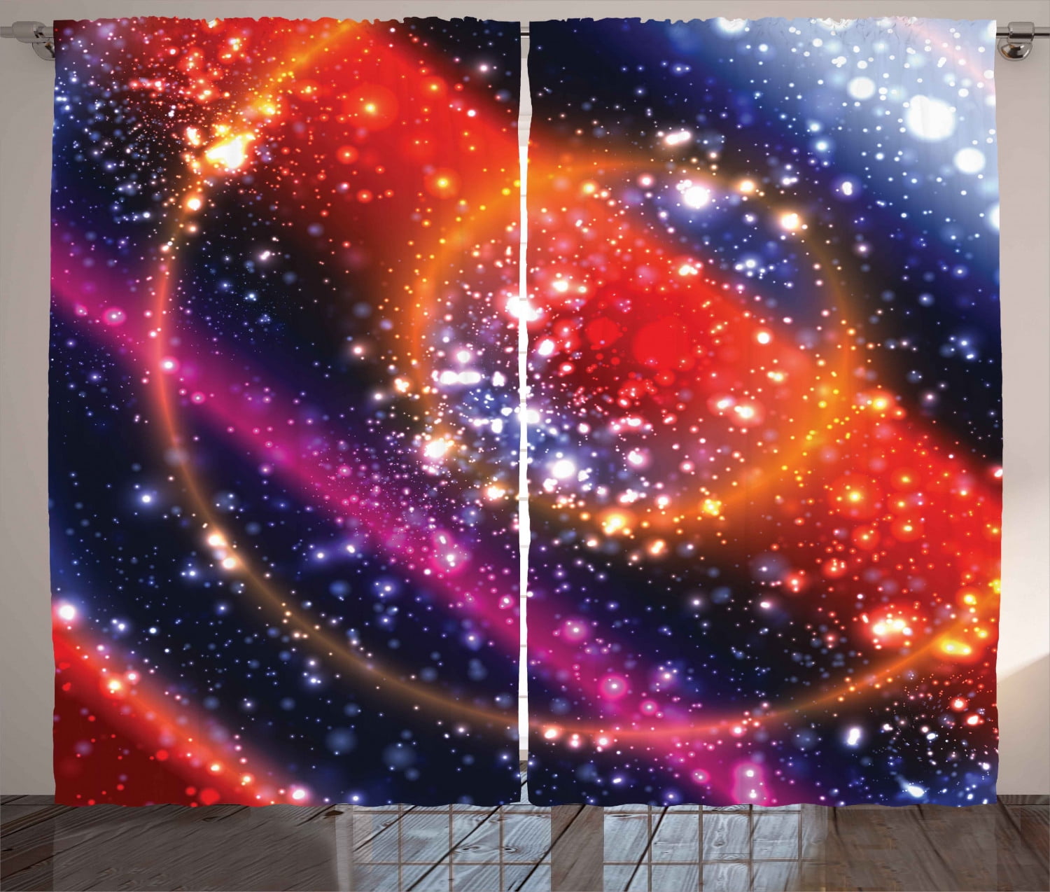 Space Curtains 2 Panels Set, Apocalyptic Cosmos Design Circular Striped ...