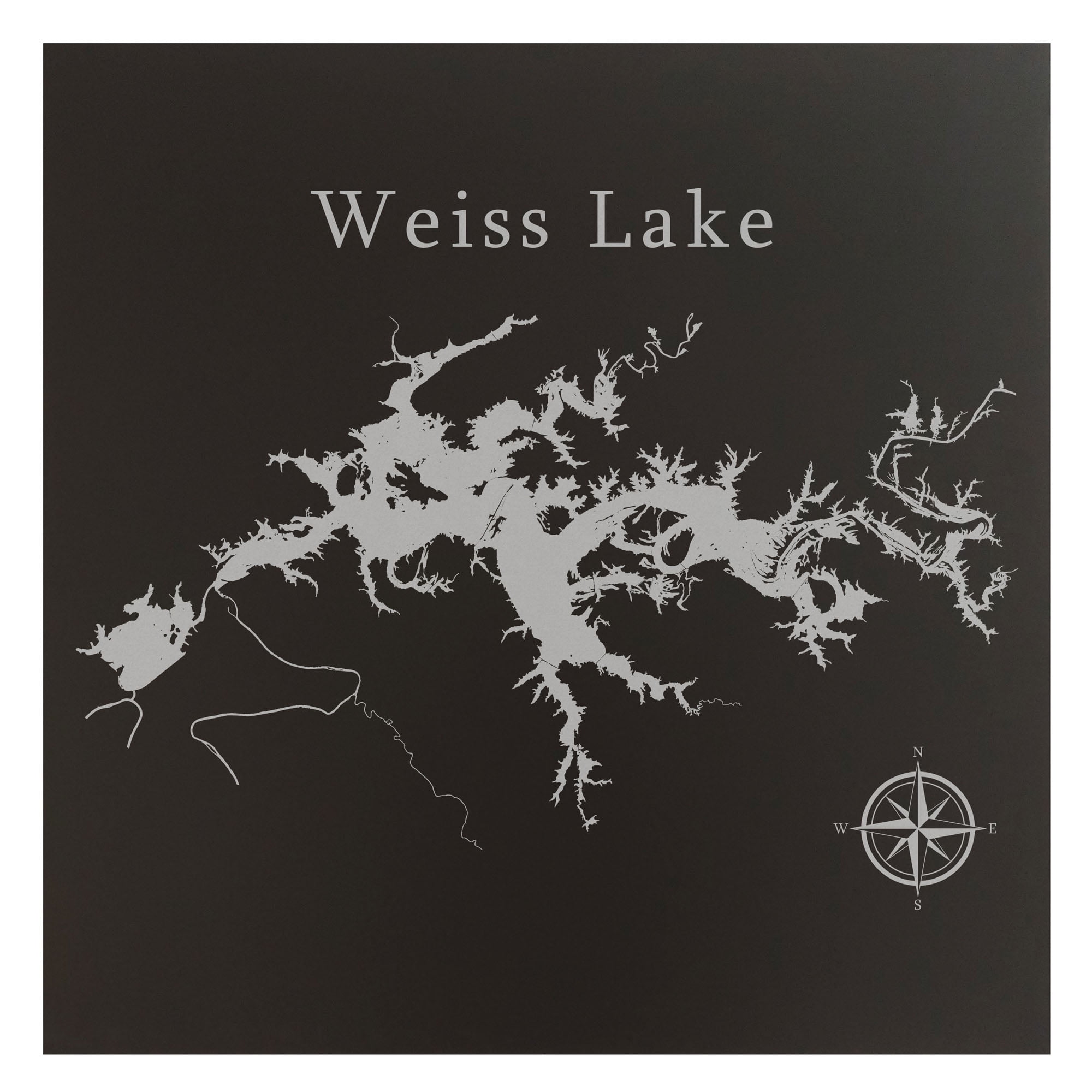 Weiss Lake Map 24x24" Black Metal Wall Art Office Decor Gift Engraved ...