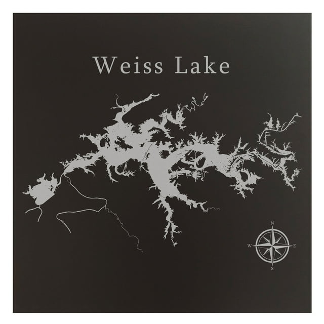 Weiss Lake Map 12x12" Black Metal Wall Art Office Decor Gift Engraved ...