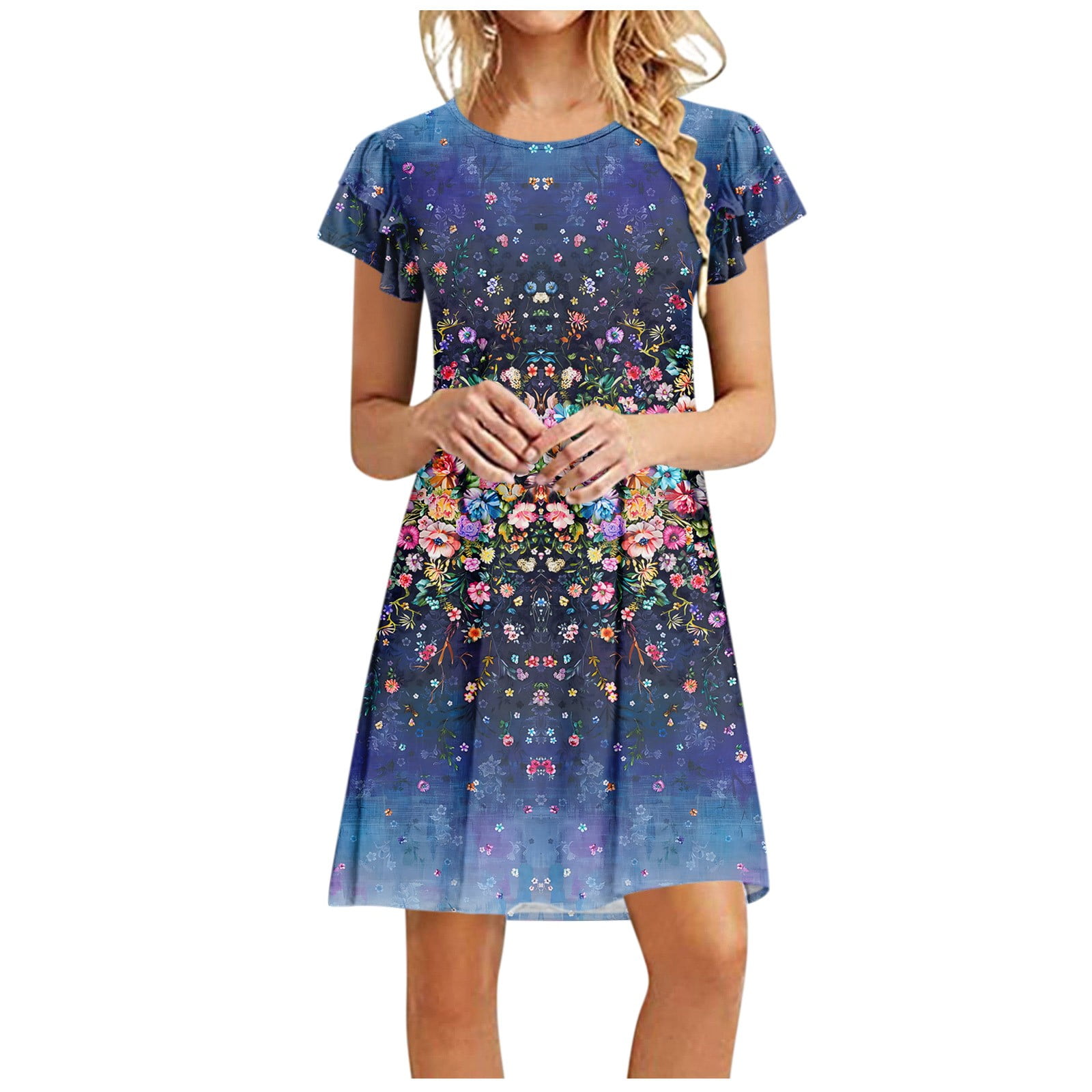 Tking Fashion Womens Summer Plus Size Casual Print T Shirt Dresses