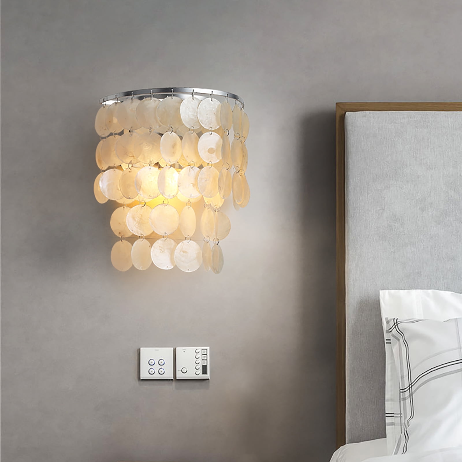 Wall Light Sconce, 1-Light Seashells Mini Satin Nickel Seashell Decor ...
