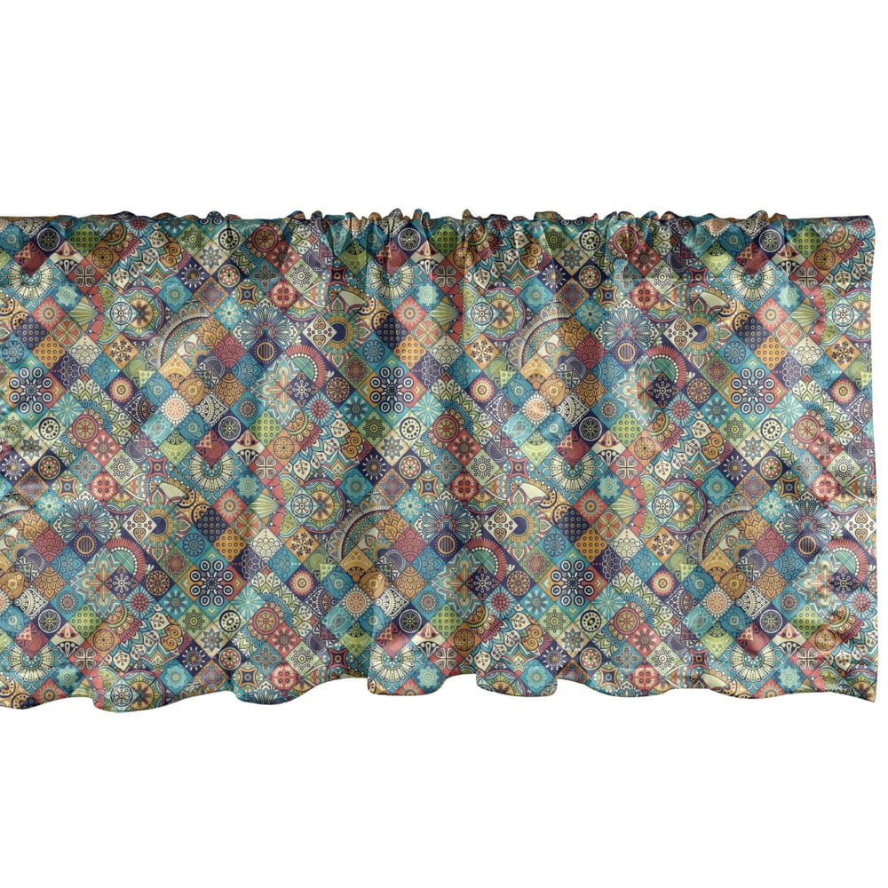 Ambesonne Bohemian Window Valance Geometric Pattern Ornamental Floral