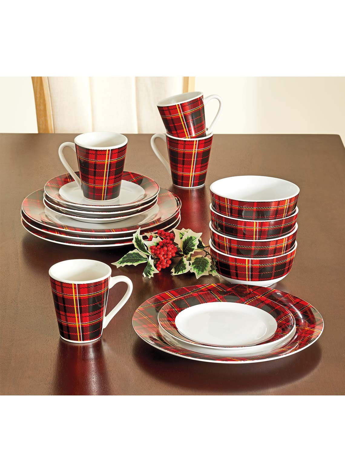 16-Pc. Plaid Dinnerware Set - Walmart.com
