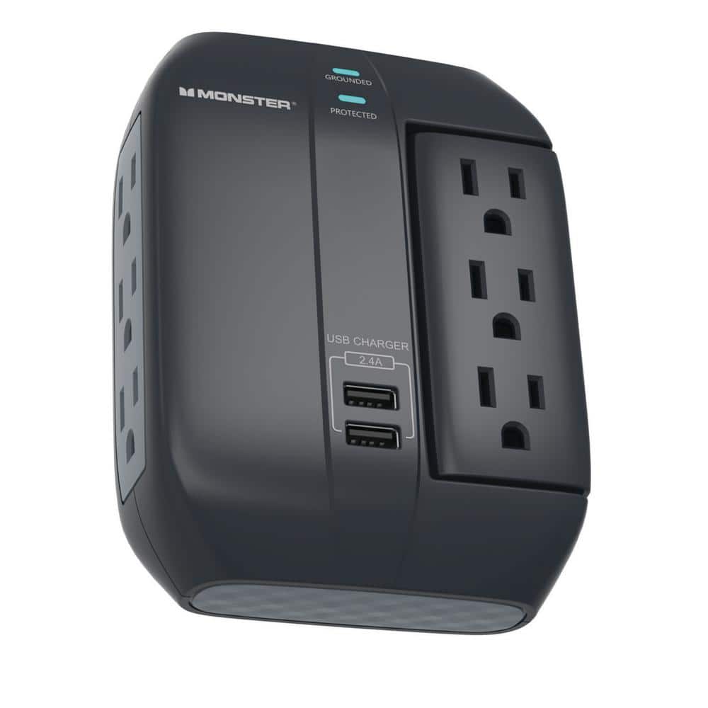 Monster 6-Outlet Wall Tap Surge Protector 1-Side Swivel Socket ...