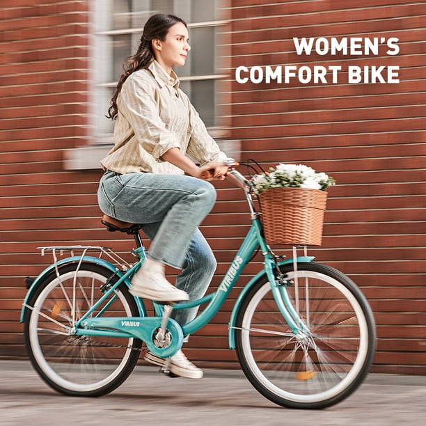 Viribus Women's Comfort Bike 24 Inch Hybrid Bike with Carbon Steel Frame V Brakes Teal - Walmart.com