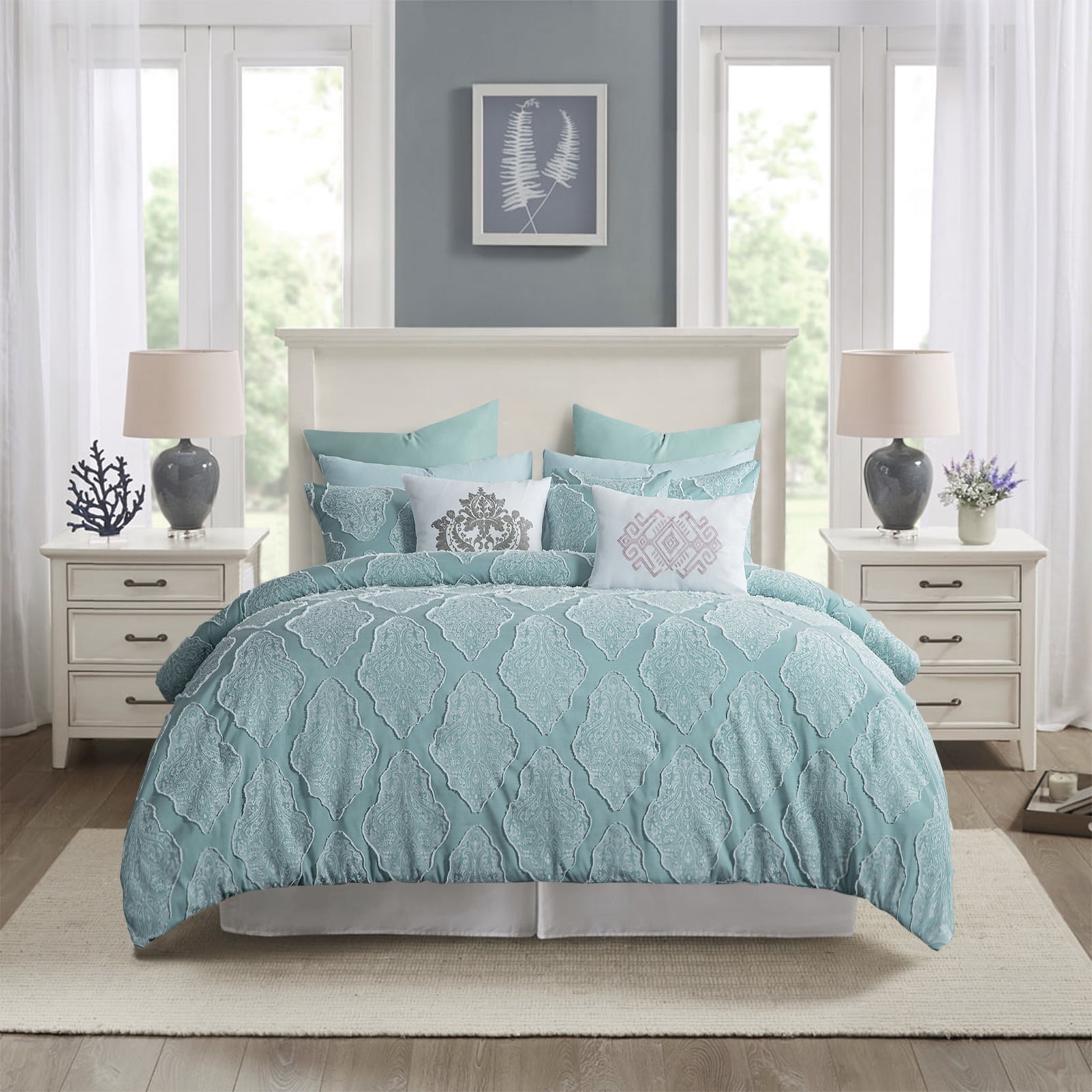 Aisbo Damask Tufted Embroidery 5-Piece Luxurious Comforter Set,Textured ...