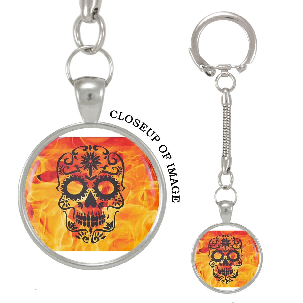Black Skull Illustration on Flames Keychain - Walmart.com
