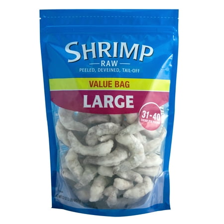 Frozen Raw Large Peeled & Deveined, Tail-Off Shrimp Value Bag, 2 lb ...