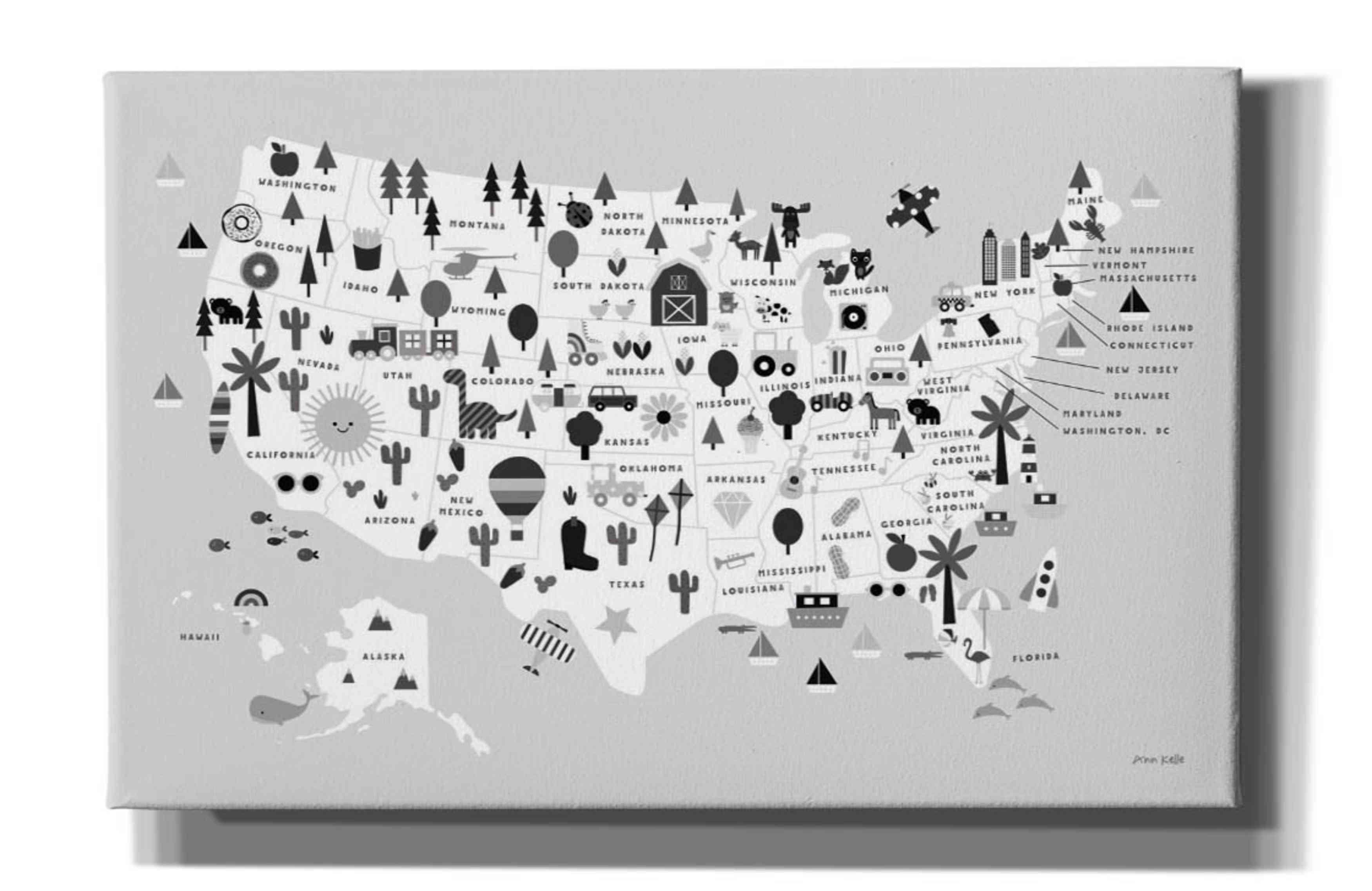 Epic Graffiti 'Fun USA Map BW' by Ann Kelle Designs, Canvas Wall Art ...