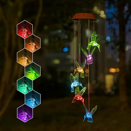 Hummingbird Solar Wind Chime Solar Powered Mobile Hanging Patio Lights ...