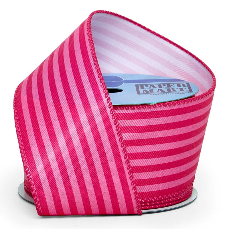 Bright Pinstripes On Wired Ribbon, 2 1/2" X 10 Yards, Pink, Roll 1 by ...