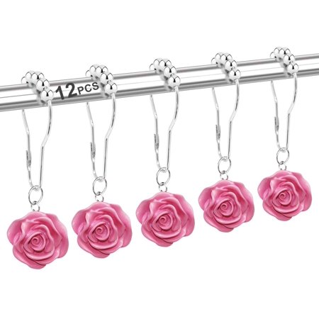 12PCS Shower Curtain Hooks Rings for Bathroom, Decorative Rose Flower ...