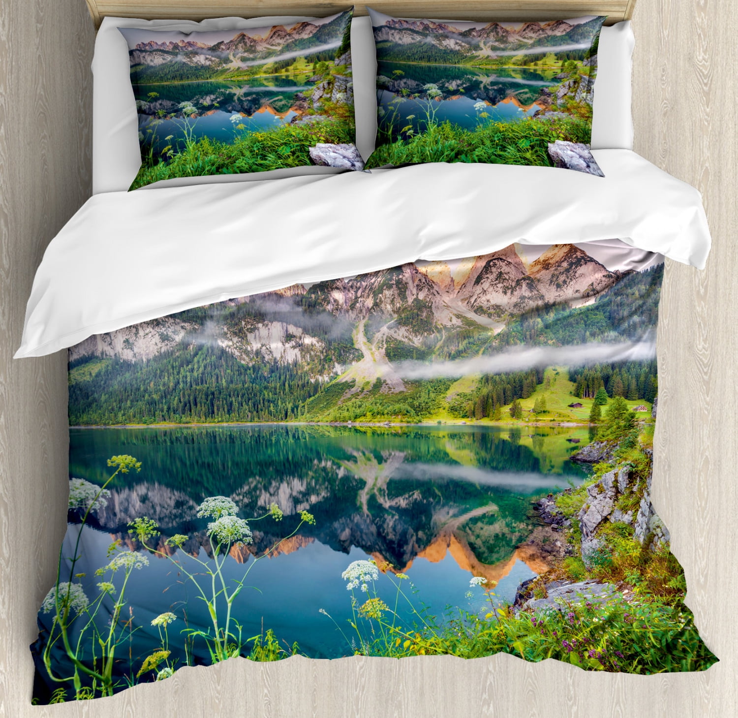 Nature Queen Size Duvet Cover Set, Misty Summer Morning on Austrian ...