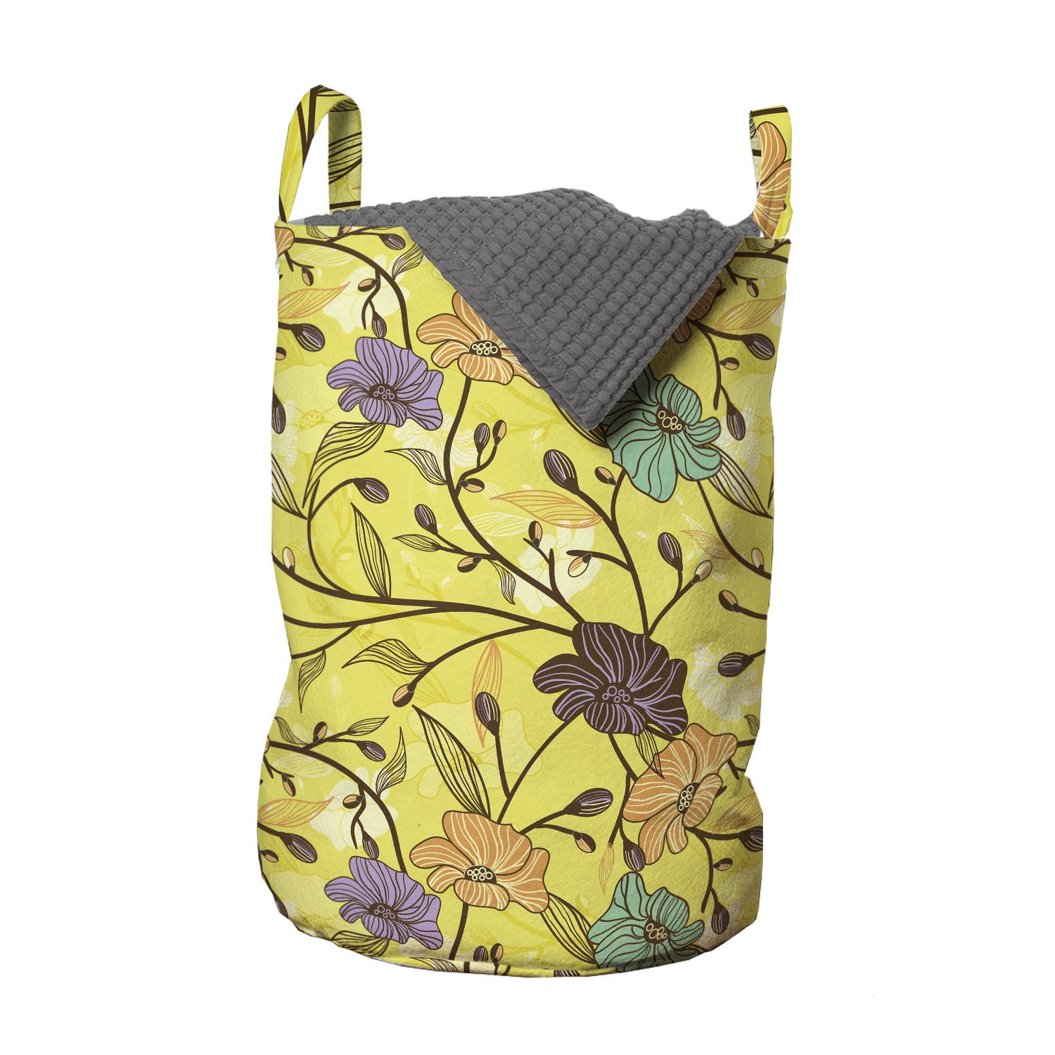 Botanical Laundry Bag, Blooming Flowers on Swirling Branches Lively Spring Trees Rural Woodland ...