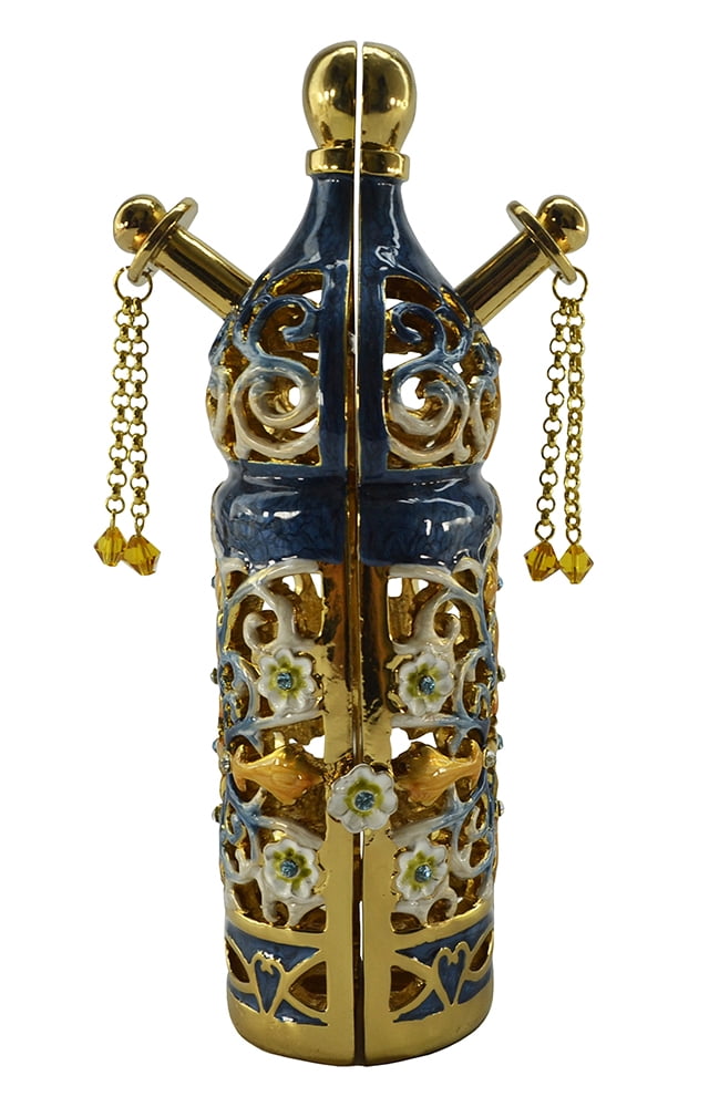 6" Inch Jewish Blue and Gold Torah Scroll Stand Holder with Gemstone ...
