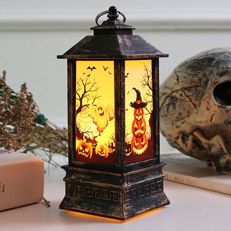 Cheers Halloween Vintage Pumpkin Witch Ghost Hand Flame LED Light Decor ...