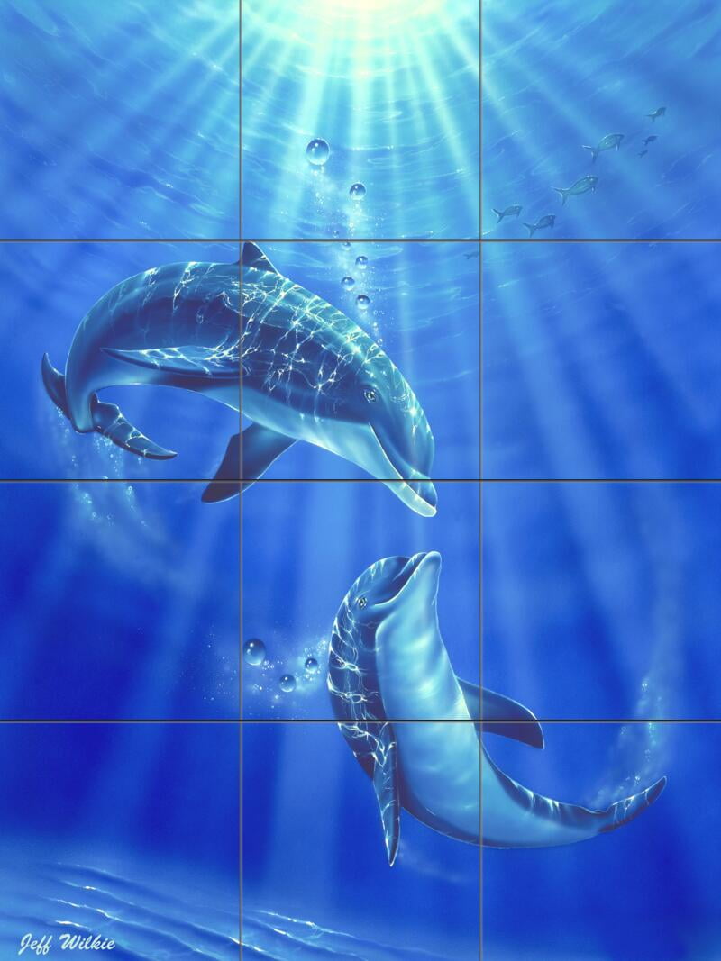 Tile Mural Bathroom Backsplash - Dolphin Kiss - by Jeff Wilkie ...