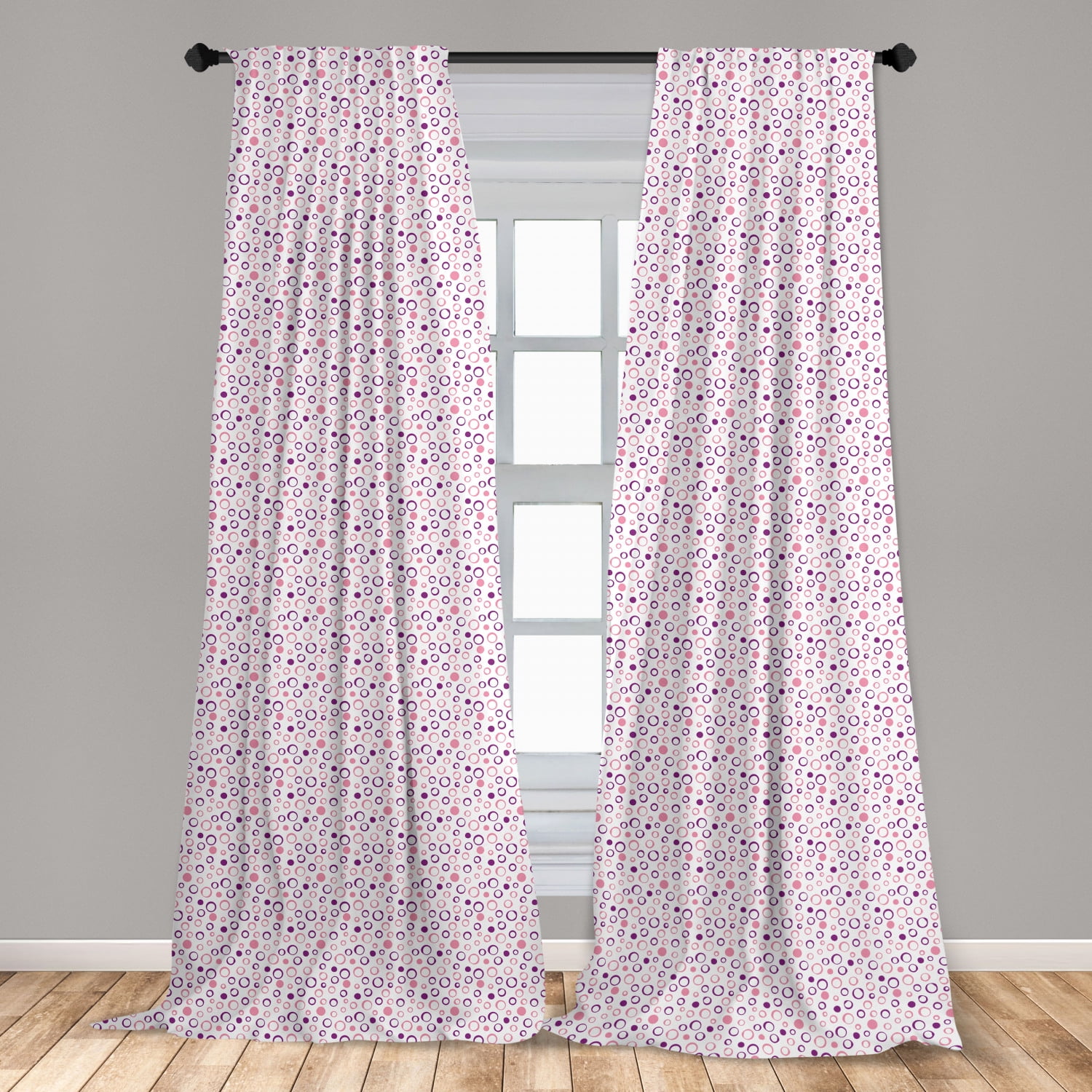 Geometric Circle Curtains 2 Panels Set, Pastel Toned Feminine Circular ...