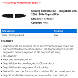 Steering Rack Boot Kit - Compatible with 2006 - 2014 Toyota RAV4 2007 ...