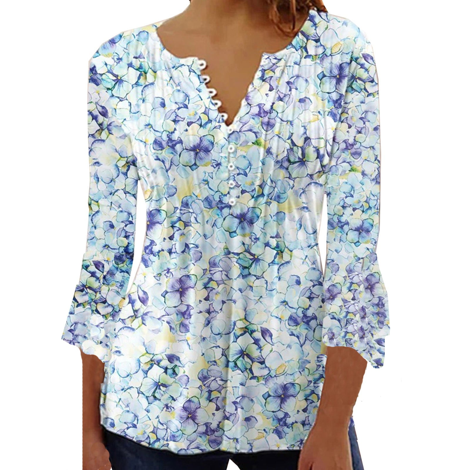 OVTICZA Black Button Up Blouse Womens Floral Dress Tops and Blouses 3/4 ...