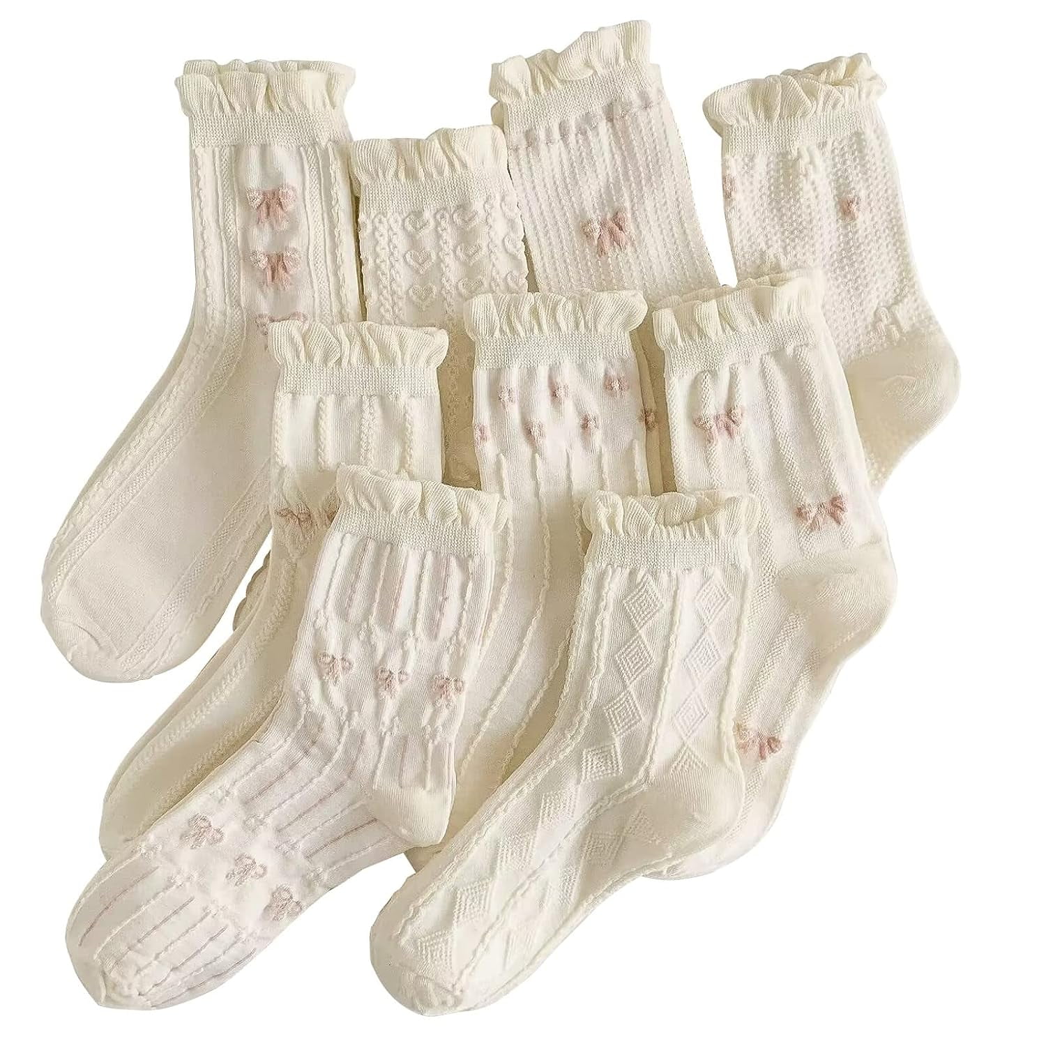 Holzlrgus Women's Cute Vintage Floral Patterned Cotton Crew Socks Teen ...