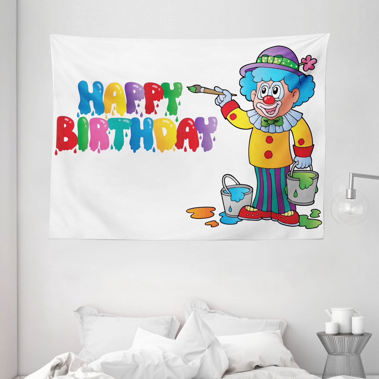 Birthday Decorations for Kids Tapestry, Happy Clown for Party with ...