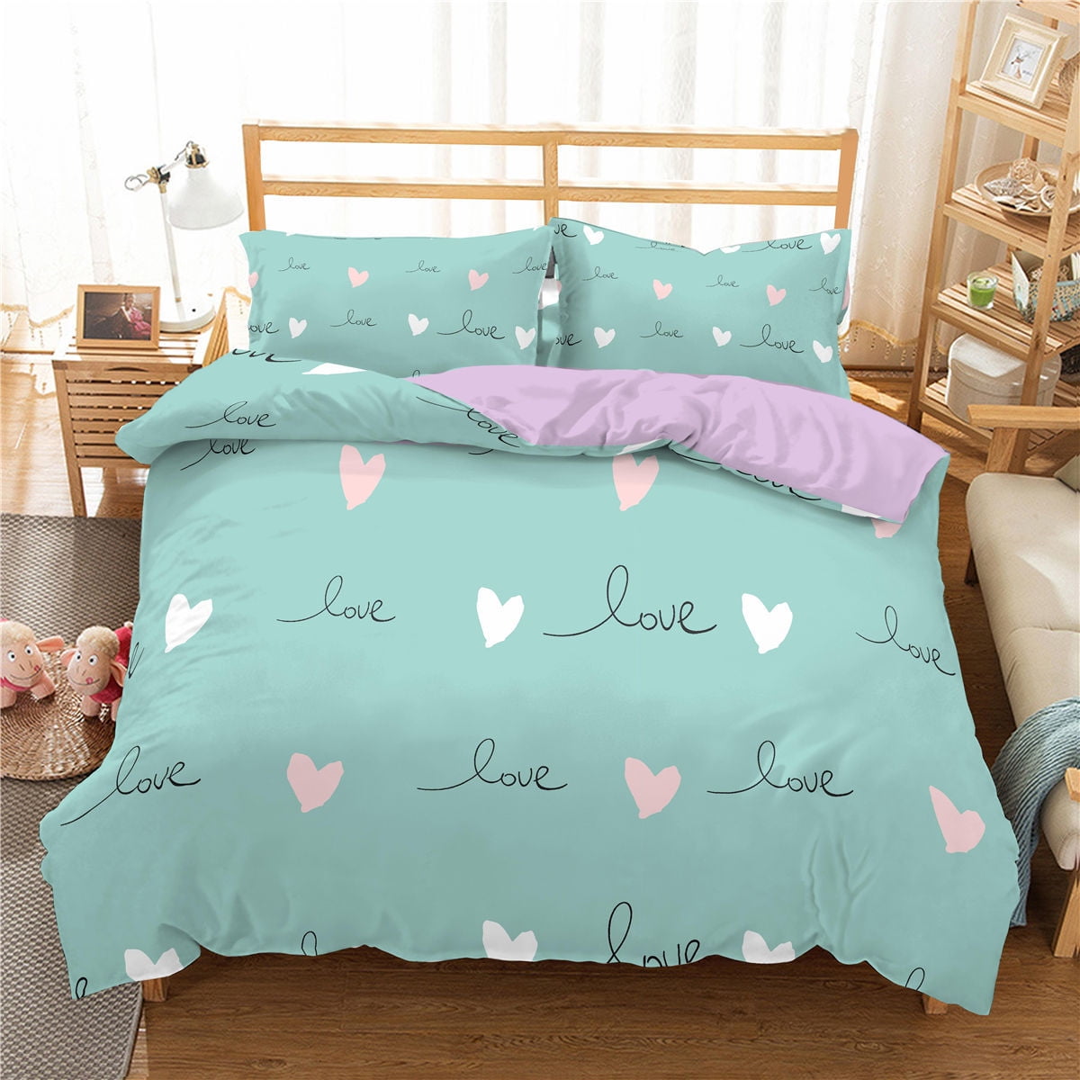 Love Heart Bedding Sets Couple Comforter Cover for Kids Girls Duvet ...