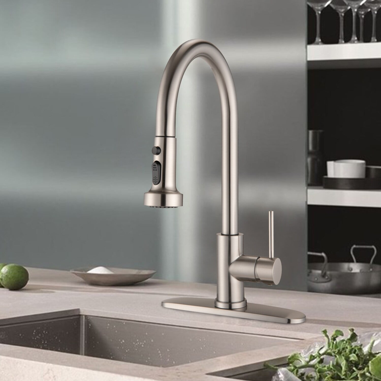 AWZTOO Pull Down Kitchen Sink Faucet With Sprayer Single Handle Kitchen ...