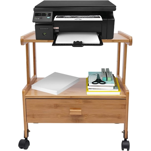 Miumaeov Printer Stand Bamboo Rolling Printer Stand with 4 Wheels 88 ...