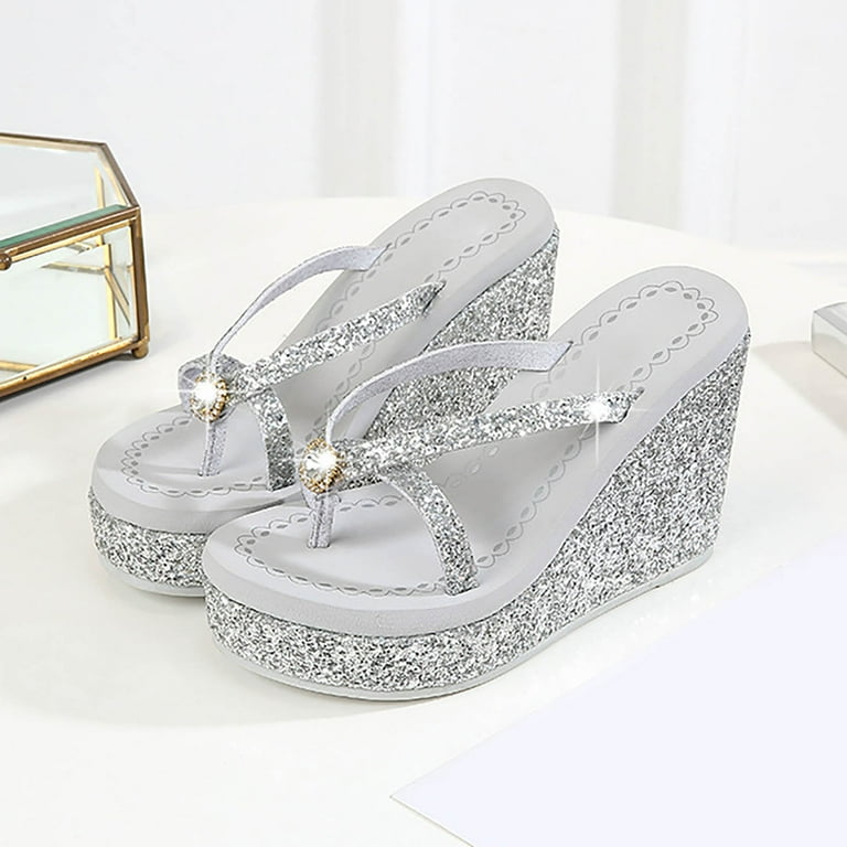 Blue And Silver Wedge Heels