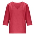 Awwp Linen 3/4 Sleeve Blouse V Neck Plain Summer Casual Blouse Loose ...