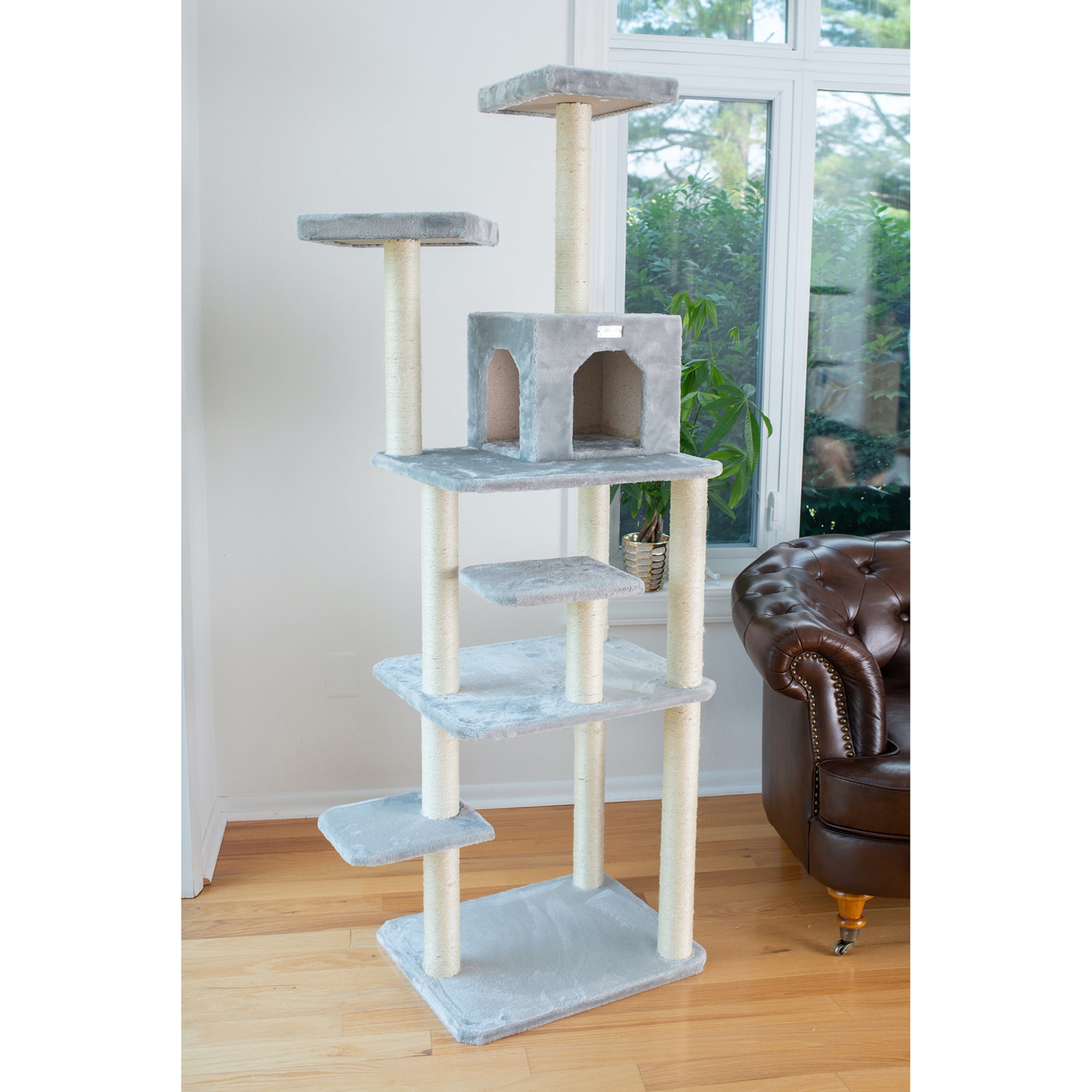 GleePet 74" real wood Cat Tree GP78740822 Silver Gray 7 Levels ...
