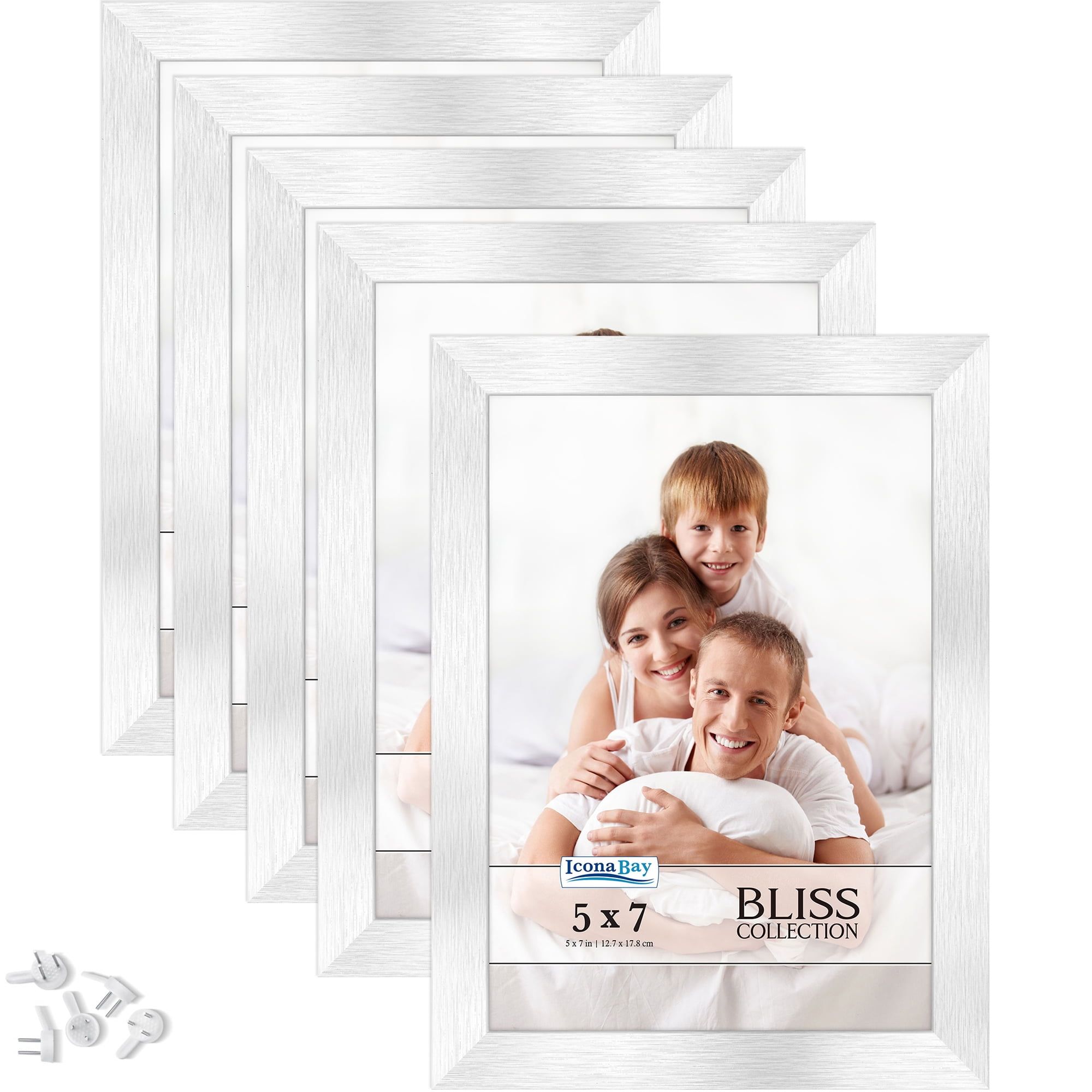 Icona Bay 5x7 Silver Picture Frames, 5 Pack, Bliss Tabletop Frames ...